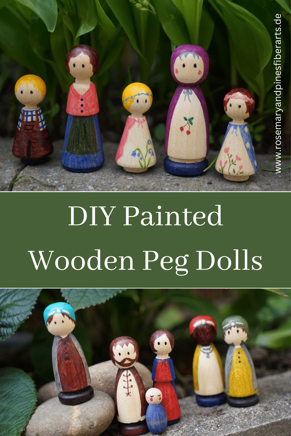 DIY Painted Wooden Peg Dolls - Rosemary And Pines Fiber Arts